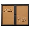 INNOVART Enclosed Bulletin Board 48” x 36”, Lockable Cork Noticeboard with Black Aluminum Frame ...