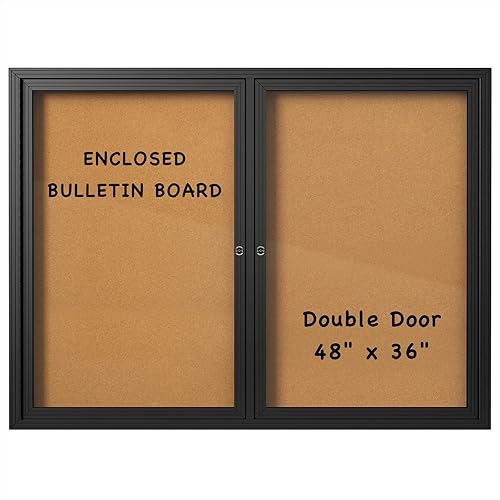 INNOVART Enclosed Bulletin Board 48”x36”, Lockable Cork Noticeboard ...