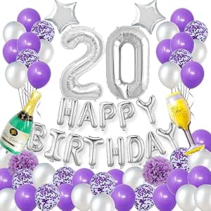 Amazon.com: Happy 20TH Birthday Party Decorations Pack-Purple Silver ...