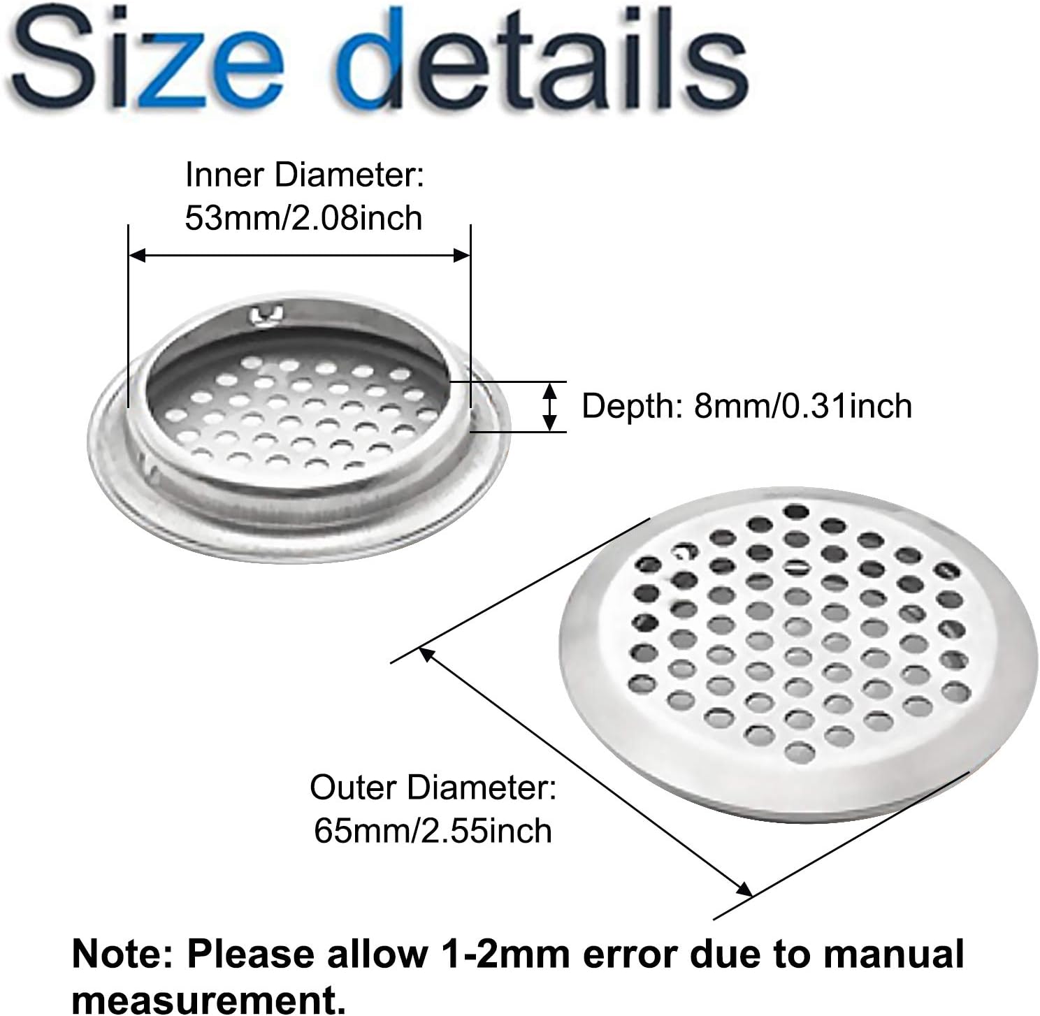 INCREWAY Air Vent Louver, 50pcs 53mm Stainless Steel Round Mesh Hole ...