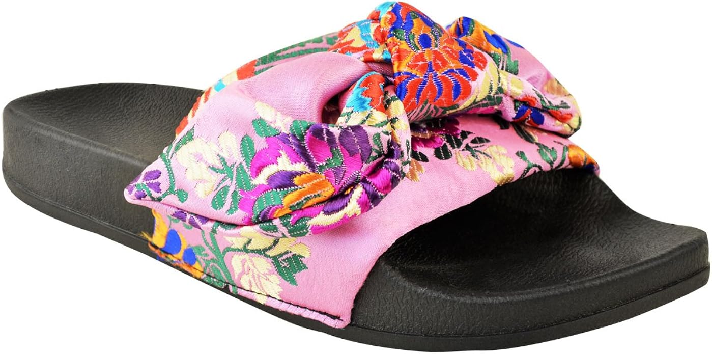 Fashion Thirsty Damen Pantoletten mit Blumendruck und Schleife - flach ...