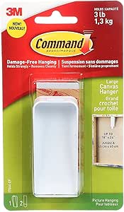 Command Large Canvas Hanger, 1-Hanger, 2-Strips, Holds up to 3 lbs, Indoor Use, Decorate Damage ...