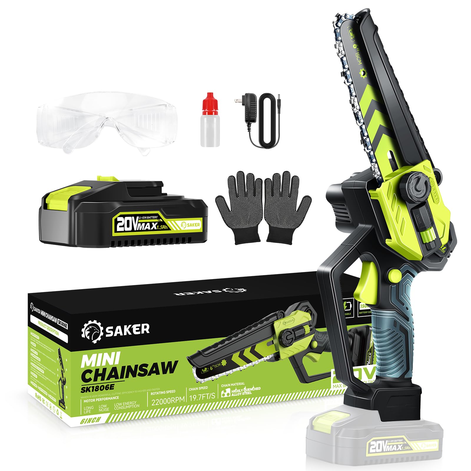 Saker Mini Chainsaw|6 Inch Chainsaw[2024 Upgraded Motor]|Mini Cordless ...