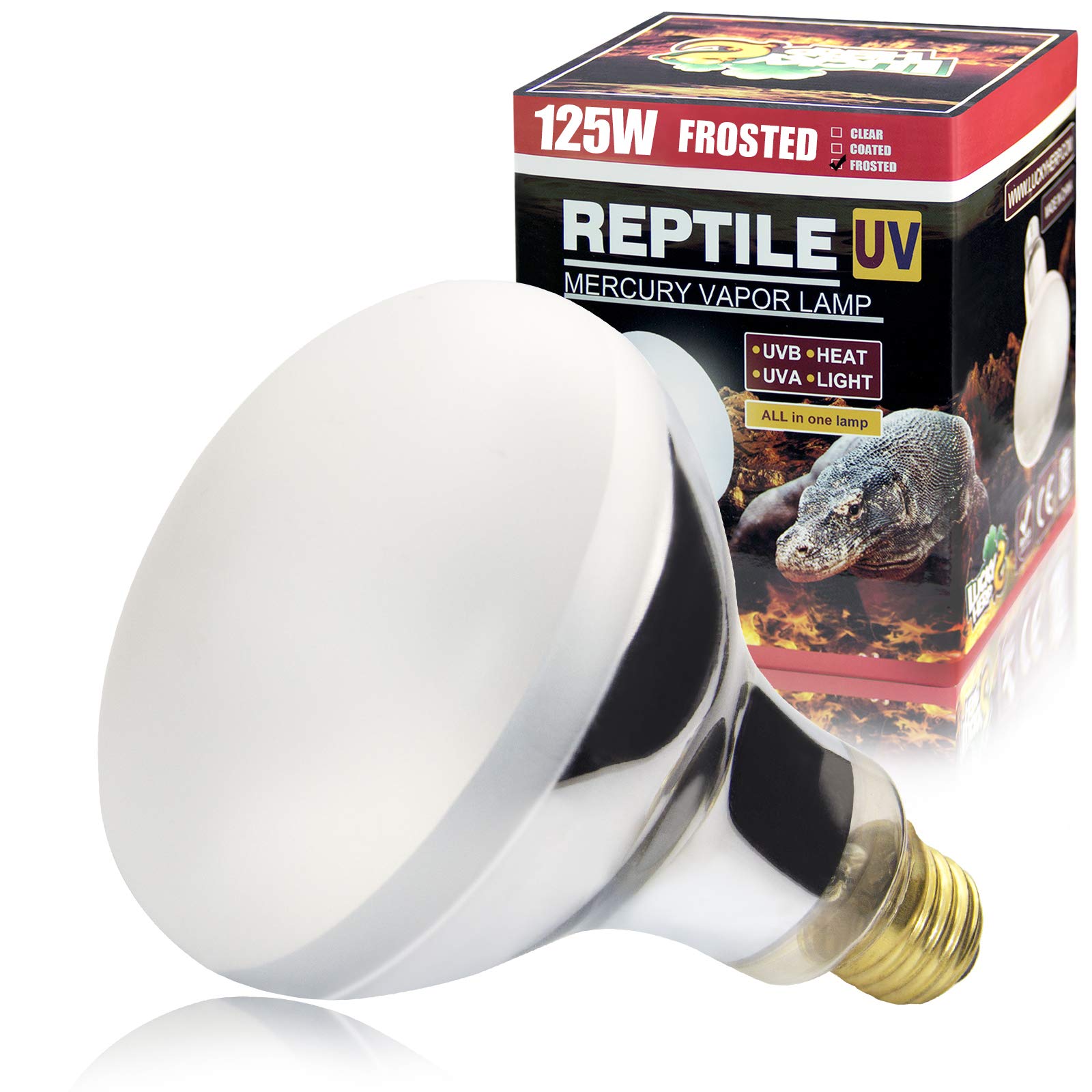 LUCKY HERP 125 Watt UVA+UVB Vapor Heat Lamp Bulb, High Intensity Self-Ballasted Heat Basking ...