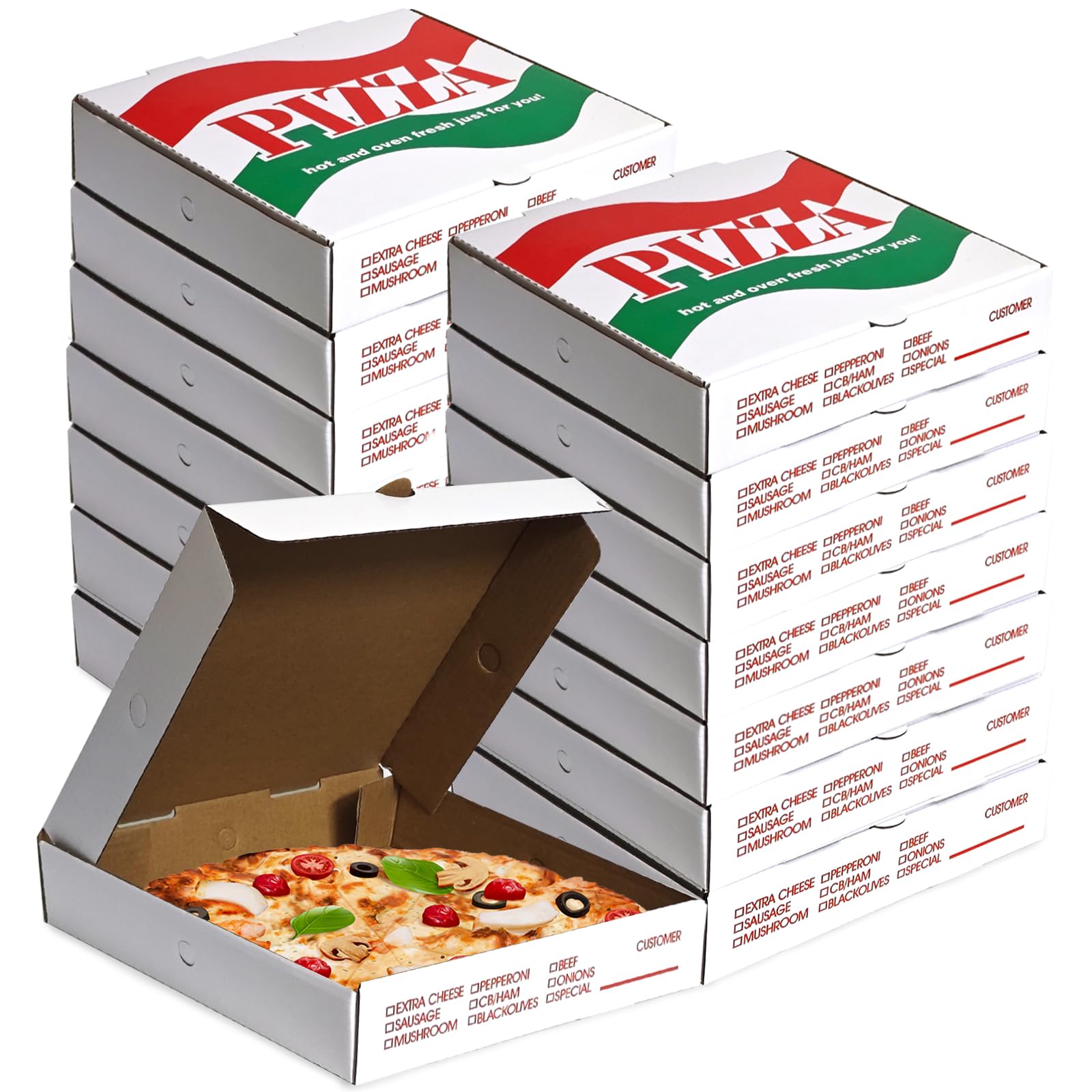15 Pack 8.4x8.4x1.7 Inch White Kraft Corrugated Pizza Boxes - Colorful ...