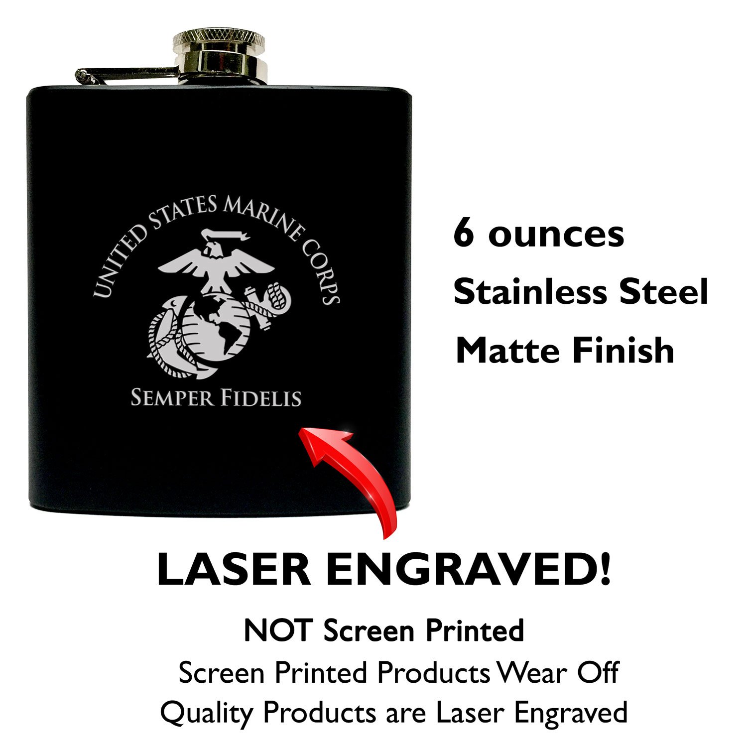 Mua 6 oz USMC Flask | Matte Black Stainless Steel Marine Corps Hip ...