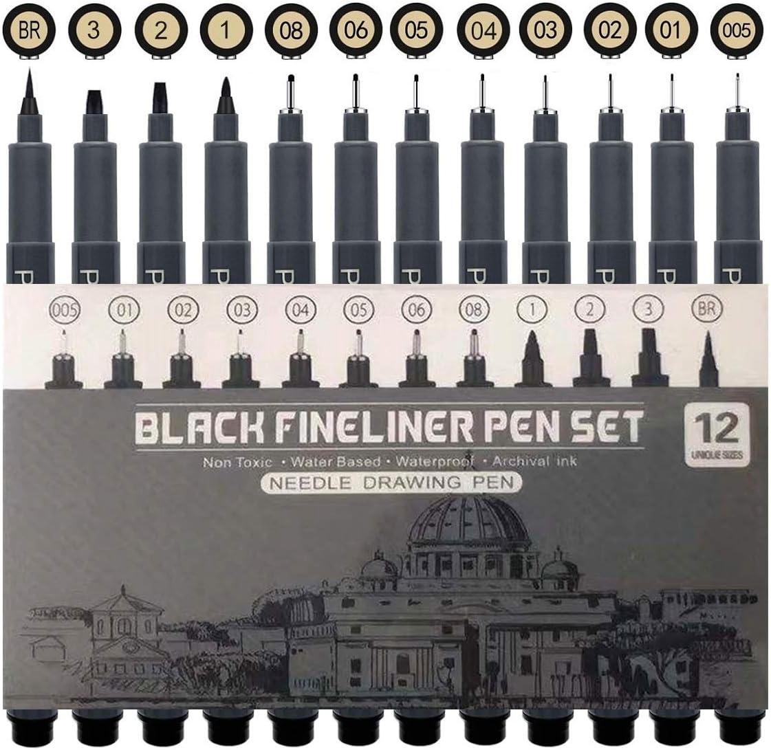 Fineliner Pens, Gelanty Fineliners 12 Pack Black Technical Drawing Pens ...