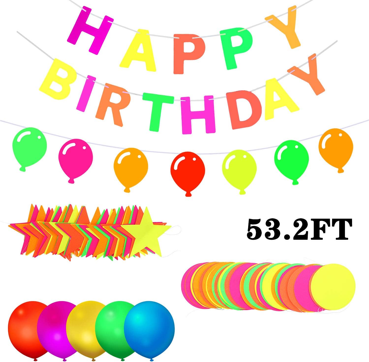 WILLBOND 33 Pieces Neon Birthday Glow Party Supplies Neon Birthday ...