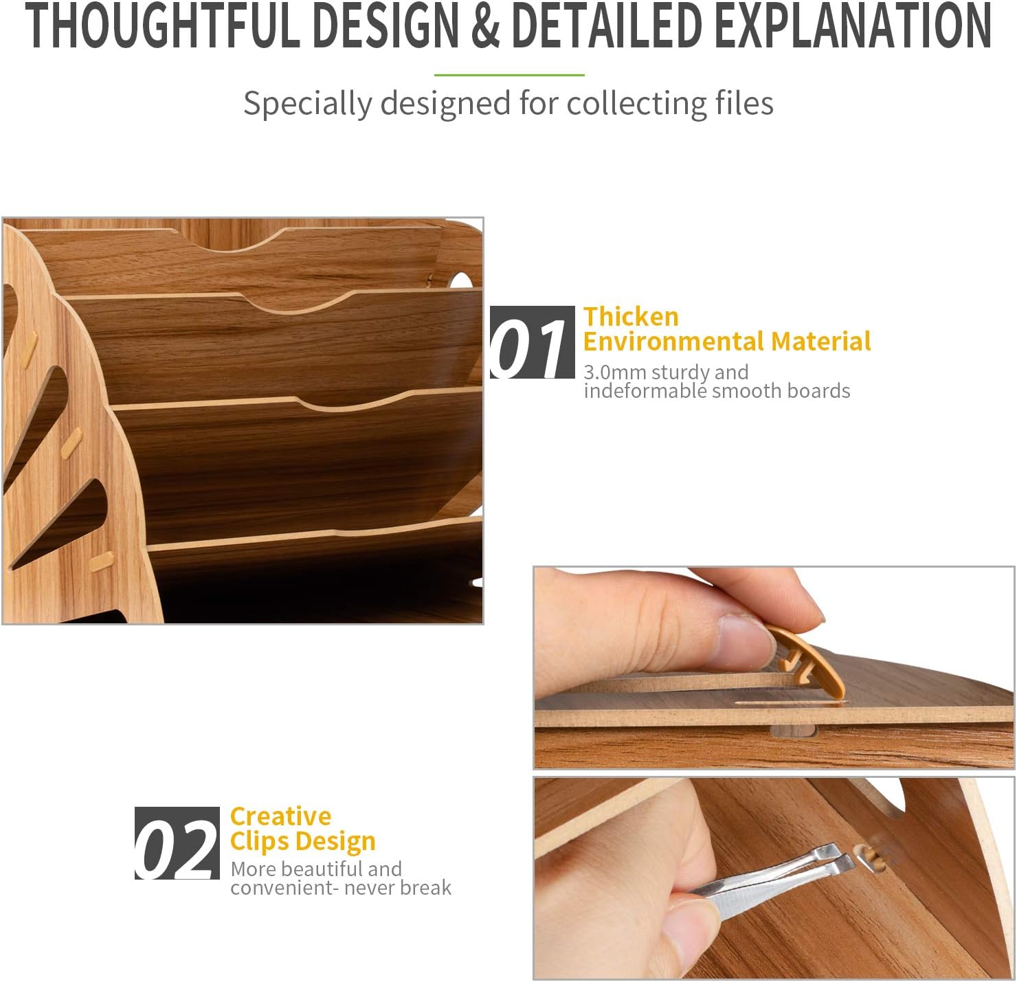 Tonsmile Wooden Filing Trays, Large Wood Office Desk Stationery ...