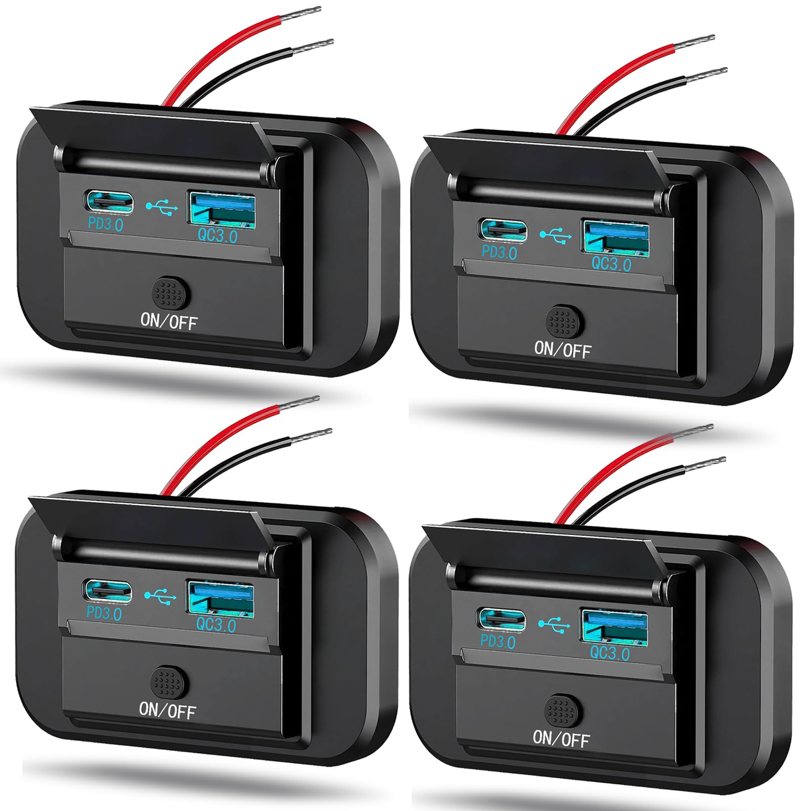 4PCS 12V RV USB Outlet with Power Switch, Vadaxx 54W Dual PD3.0 Type-C ...