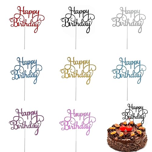 Trounistro Happy Birthday Cake Toppers, 40 pieces Cake Toppers Glitter ...