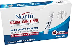 Amazon.com: Nozin® Nasal Sanitizer® Antiseptic Popswab® Ampules 10ct ...
