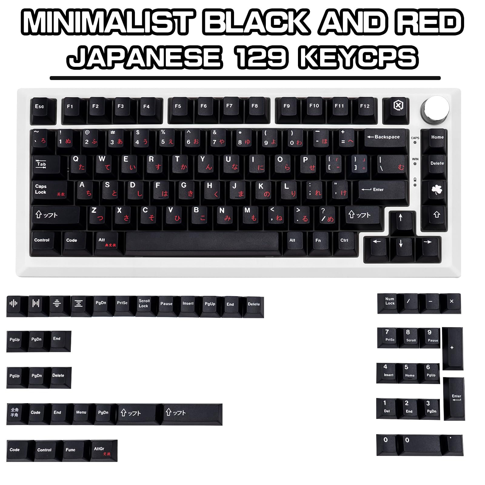 Mua Black and Red Japanese Keycaps 129 Keys, Minimalist Style Cherry ...