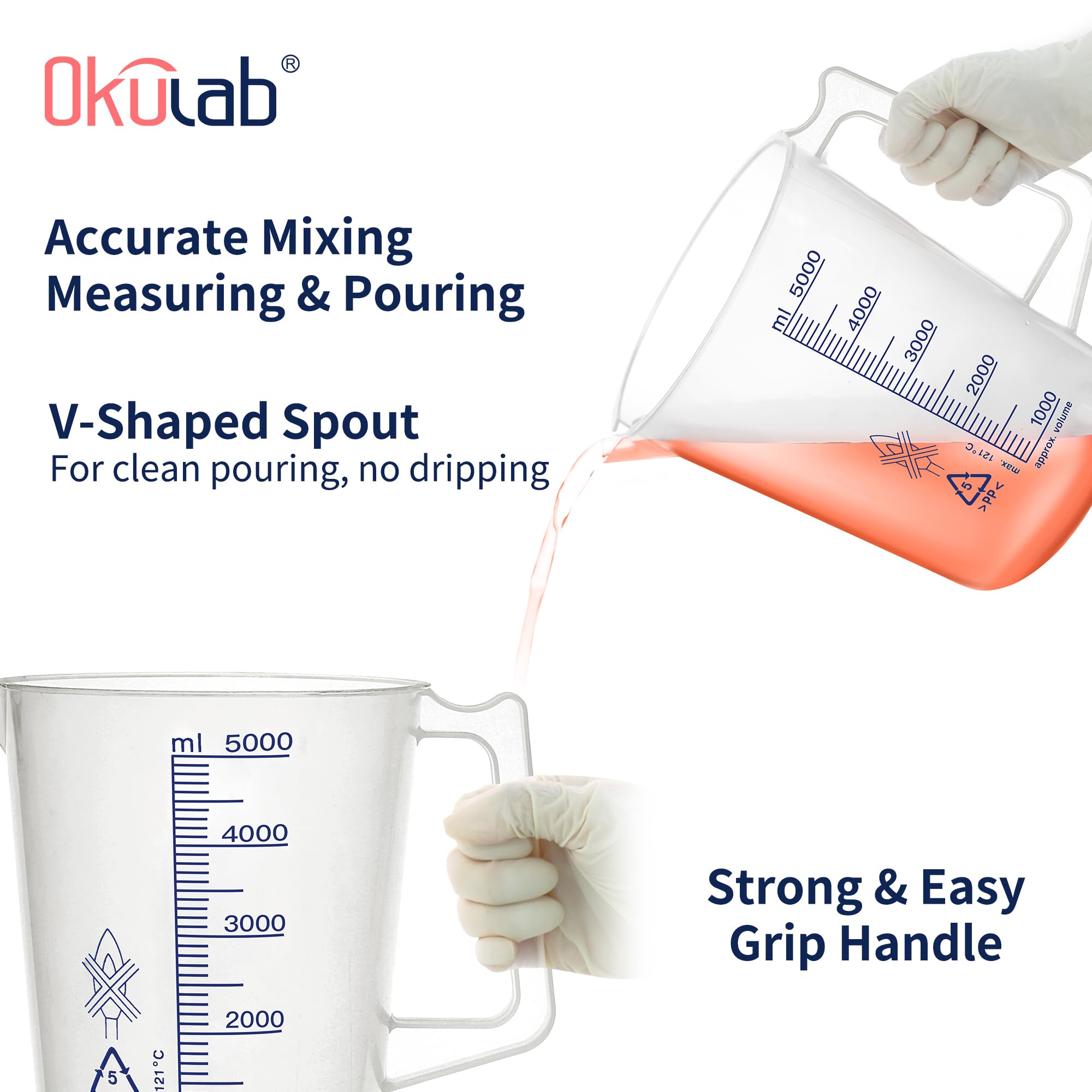 Plastic Beaker Set, Vol. 5000ml Measuring Beakers With Handle And Spout ...