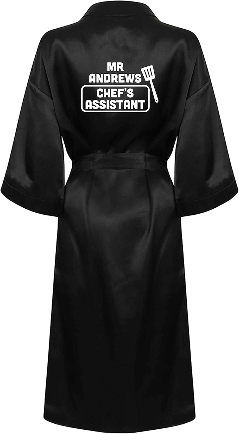 Flox Creative Satin Dressing Gown Personalised Mr Chefs Assistant Robe ...