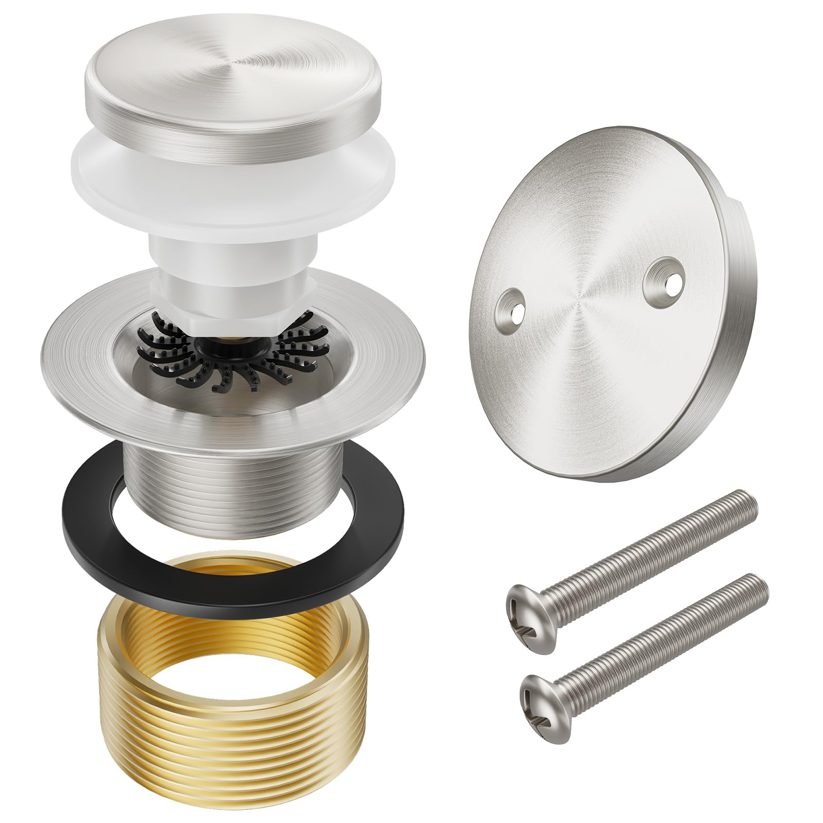 Yaseingoo Brushed Nickel Bathtub Drain Stopper and Overflow Kit, Solid ...