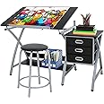 Amazon.com: ZENY Drafting Table and Stool Set Tabletop Tilted Drawing ...
