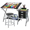 ZENY Drafting Table and Stool Set Tabletop Tilted Drawing Table ...