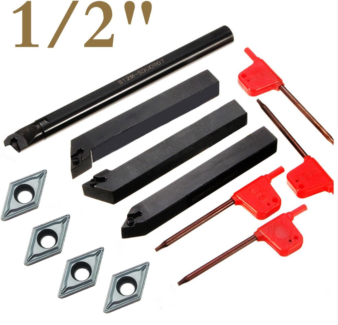 Amazon.com: 4 Piece 1/2" Mini Lathe Indexable Carbide Turning Tool Holder Bit Set With 4PCS ...