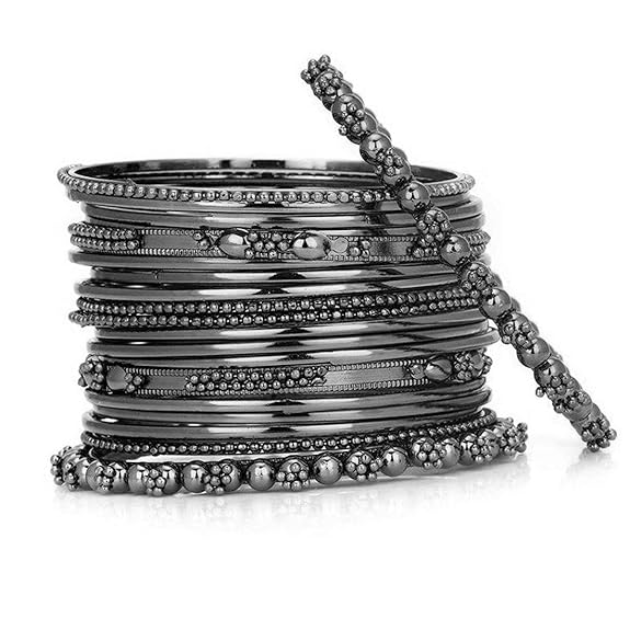 Buy Total Fashion Girls/Women's Traditional Black Metal Bangles Sets ...
