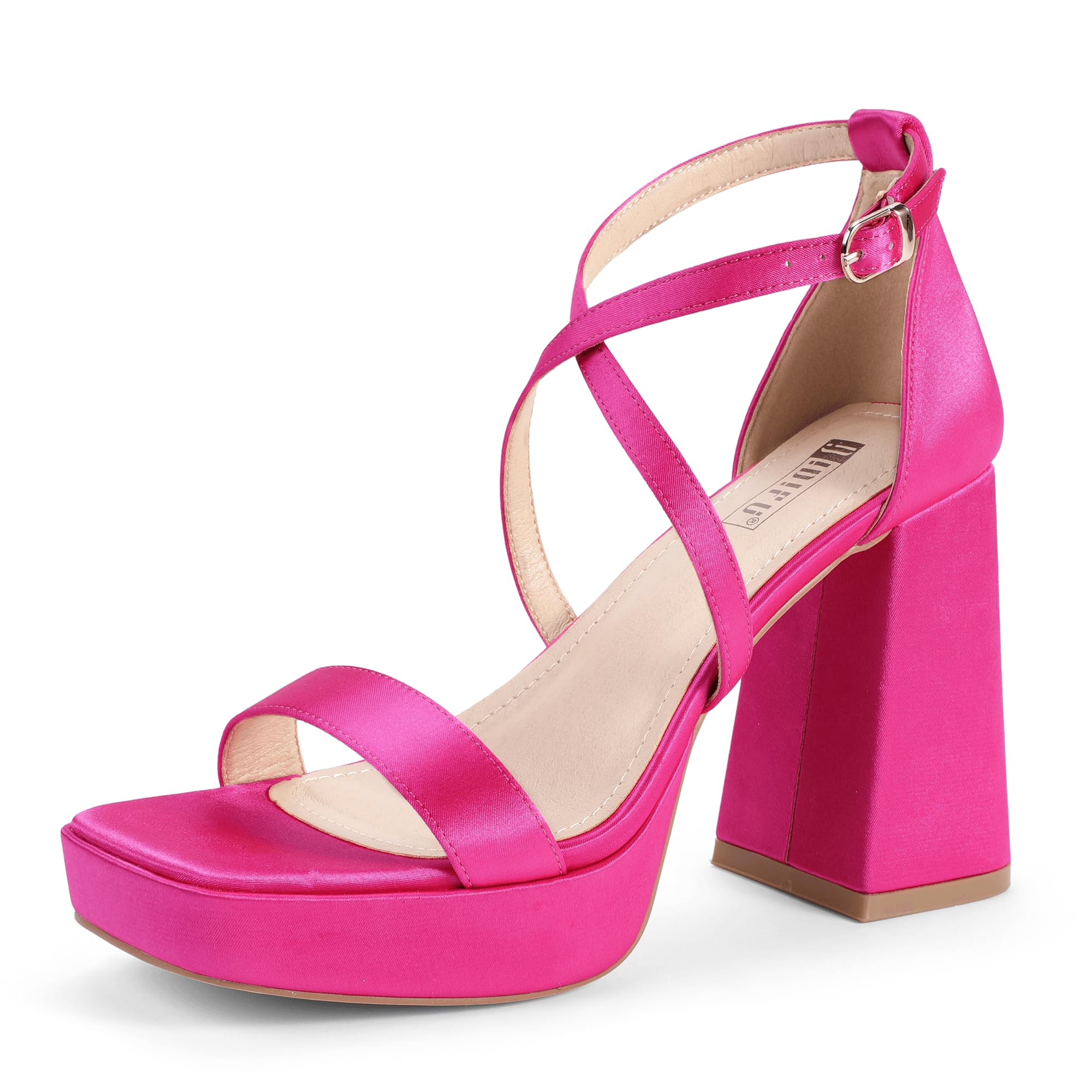 IDIFU Hot Pink Heels Chunky Platform High Heels for Women Strappy Block ...