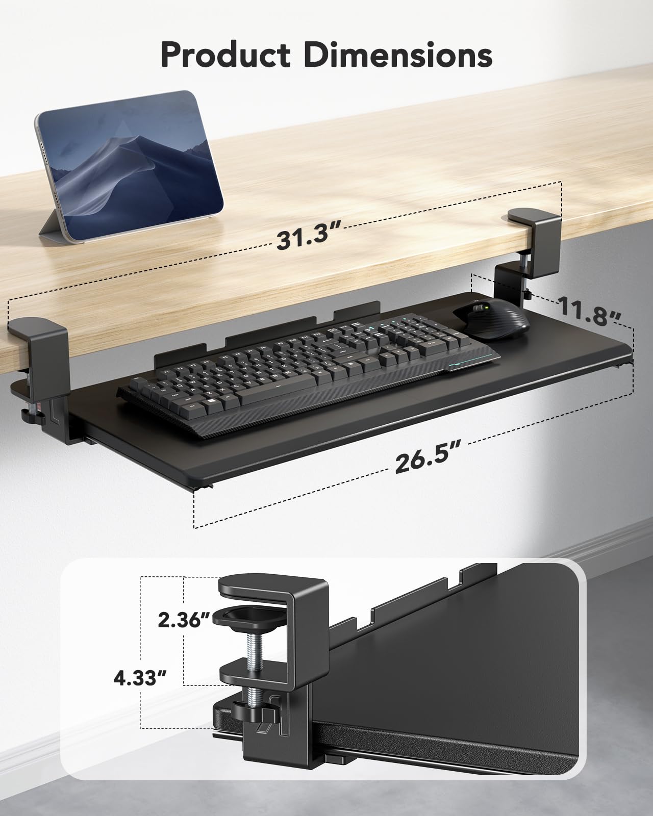 Mua HUANUO Keyboard Tray Under Desk, Pull Out Keyboard Tray with C ...