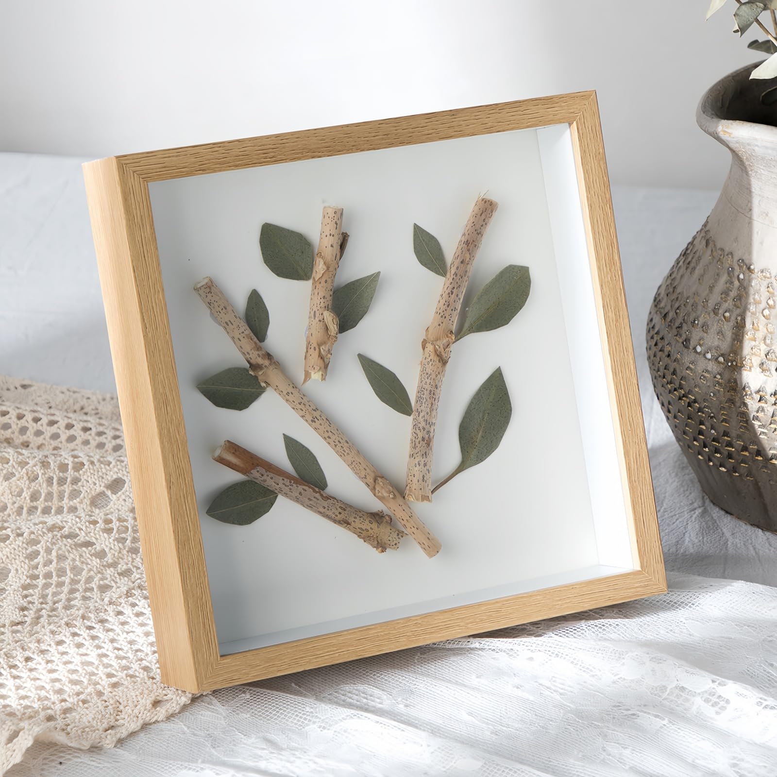 Shadow Box Frame 8x8 with White Back Board, Wooden Frame with Shatter ...