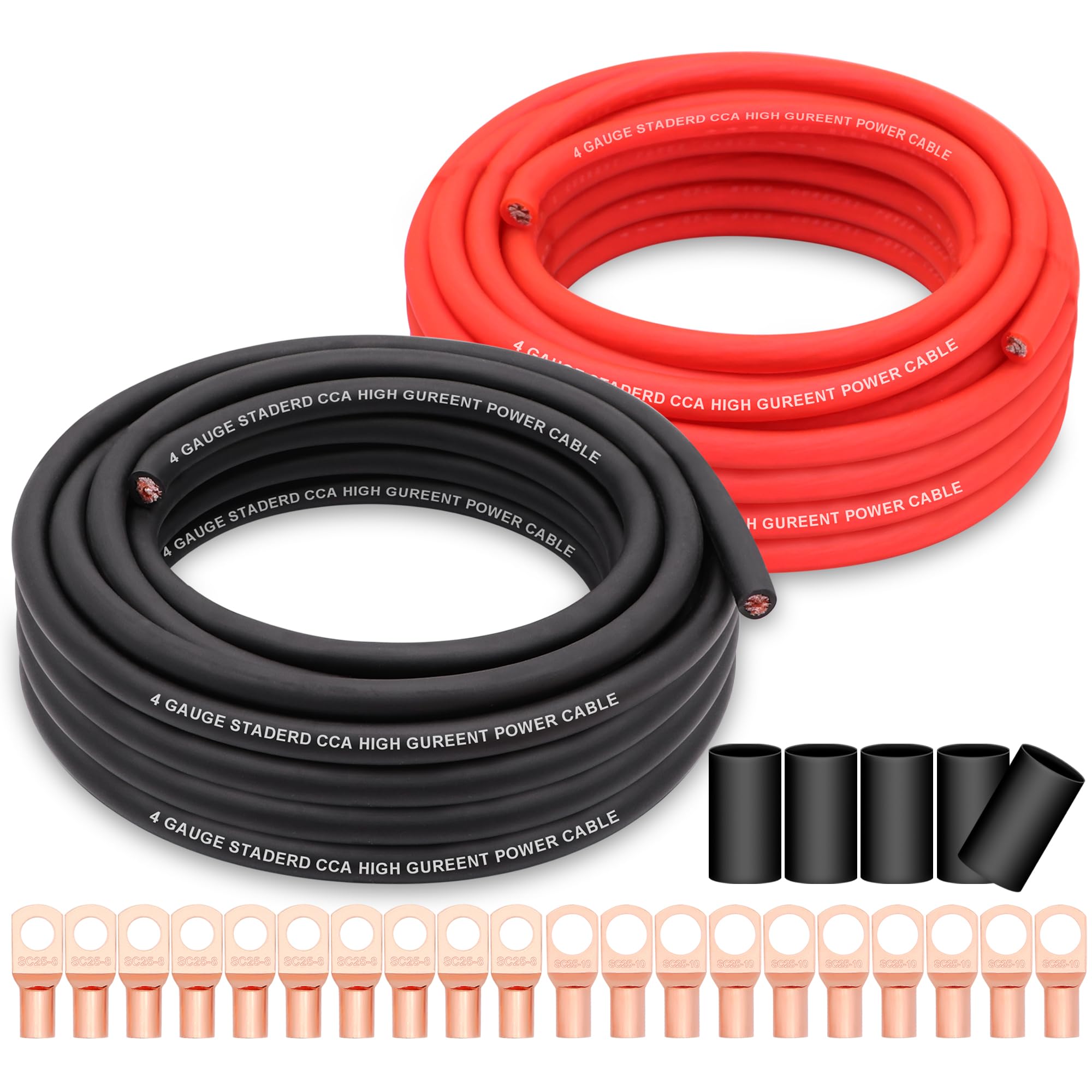 Taukealugs 4 Gauge Wire Copper Clad Aluminum CCA 50FT Black/Red with ...