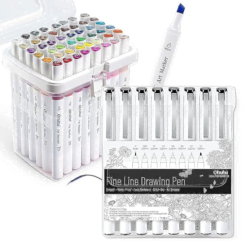 Ohuhu Markers, 48-color Double Tipped Alcohol Markers, Chisel & Fine ...