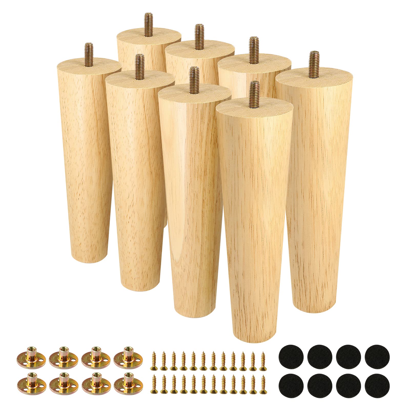FoDau770 Rubber Wood Furniture Legs 8 Inches, Straight Tapered Wood ...