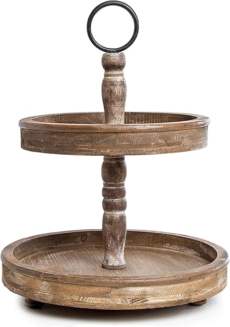 Hallops 2 Tiered Tray Stand - Two Tier Tray Wood Farmhouse, Rustic ...