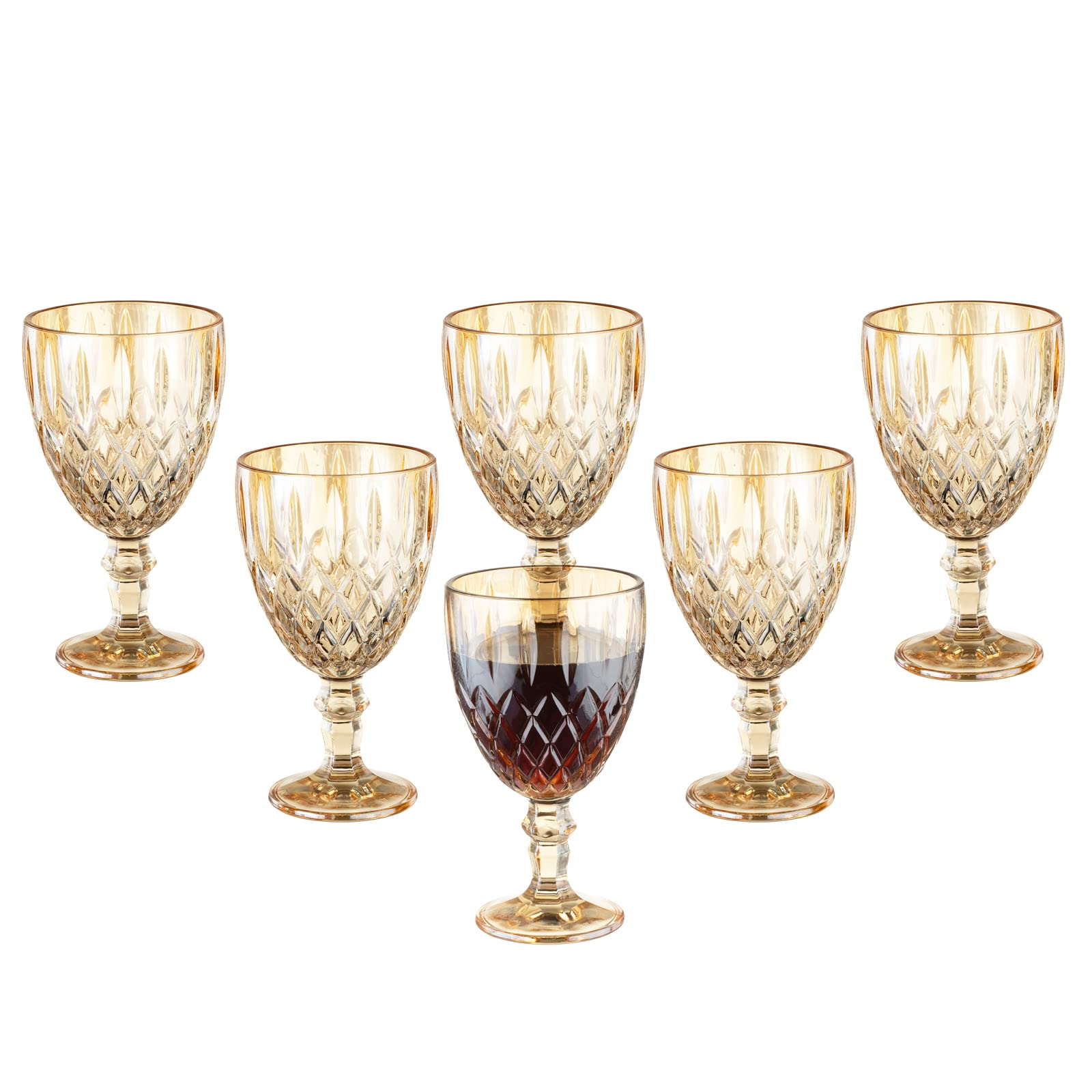 Vintage Wine Glasses Set of 6, 11 Ounces Colored Glass Water Goblets ...