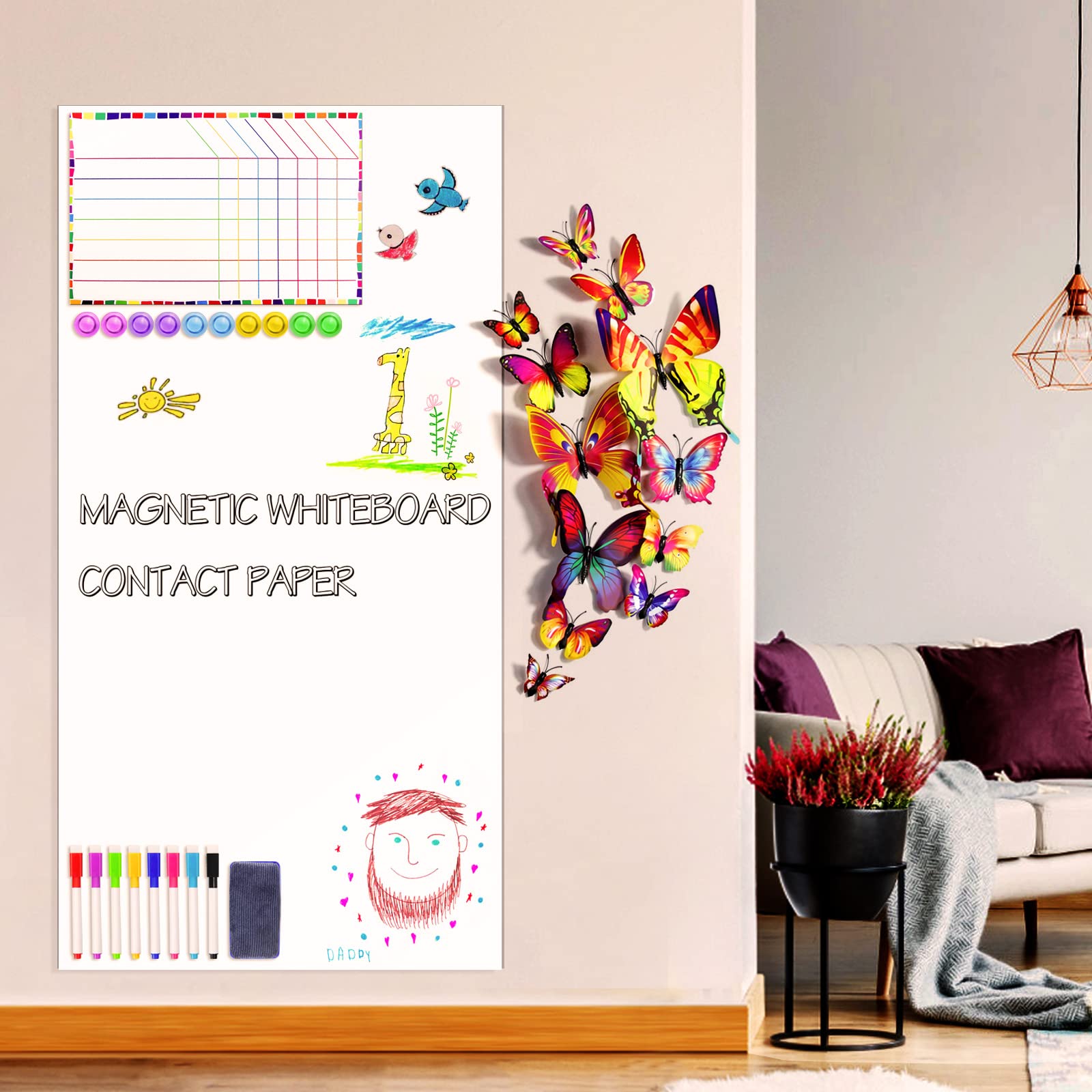 Mua Magnetic Whiteboard Contact Paper, 39" x 18" Peel and Stick ...