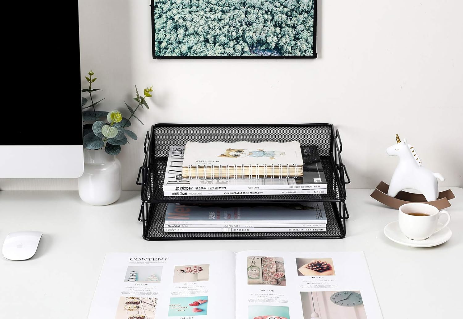 EasyPAG Mesh 2 Tier Stackable A4 Filing Trays Office Desk Tidy File ...