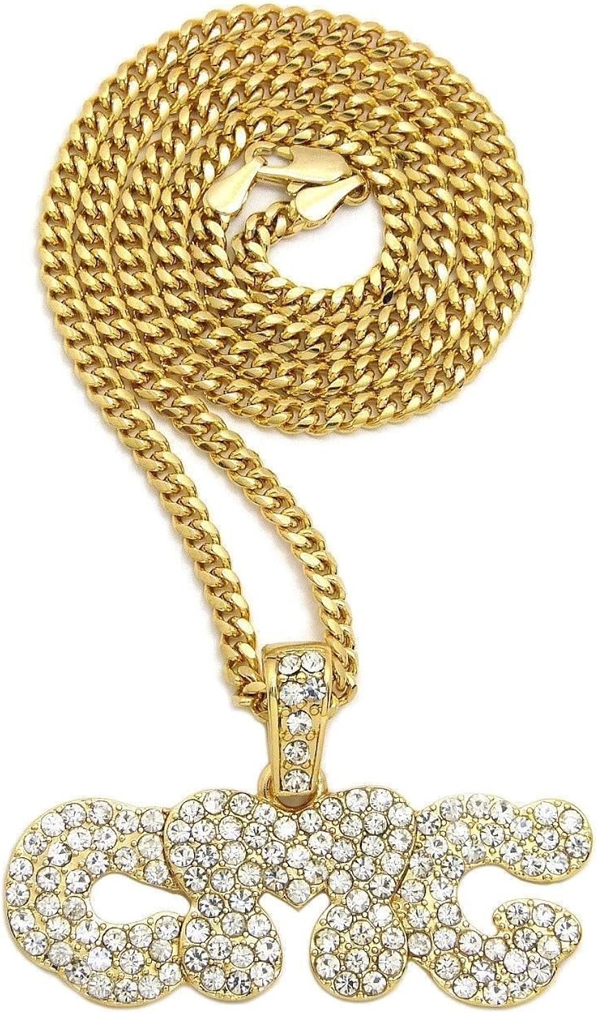 BLINGFACTORY Hip Hop Iced Gold Plated Yo Gotti CMG Pendant & 24" Cuban ...
