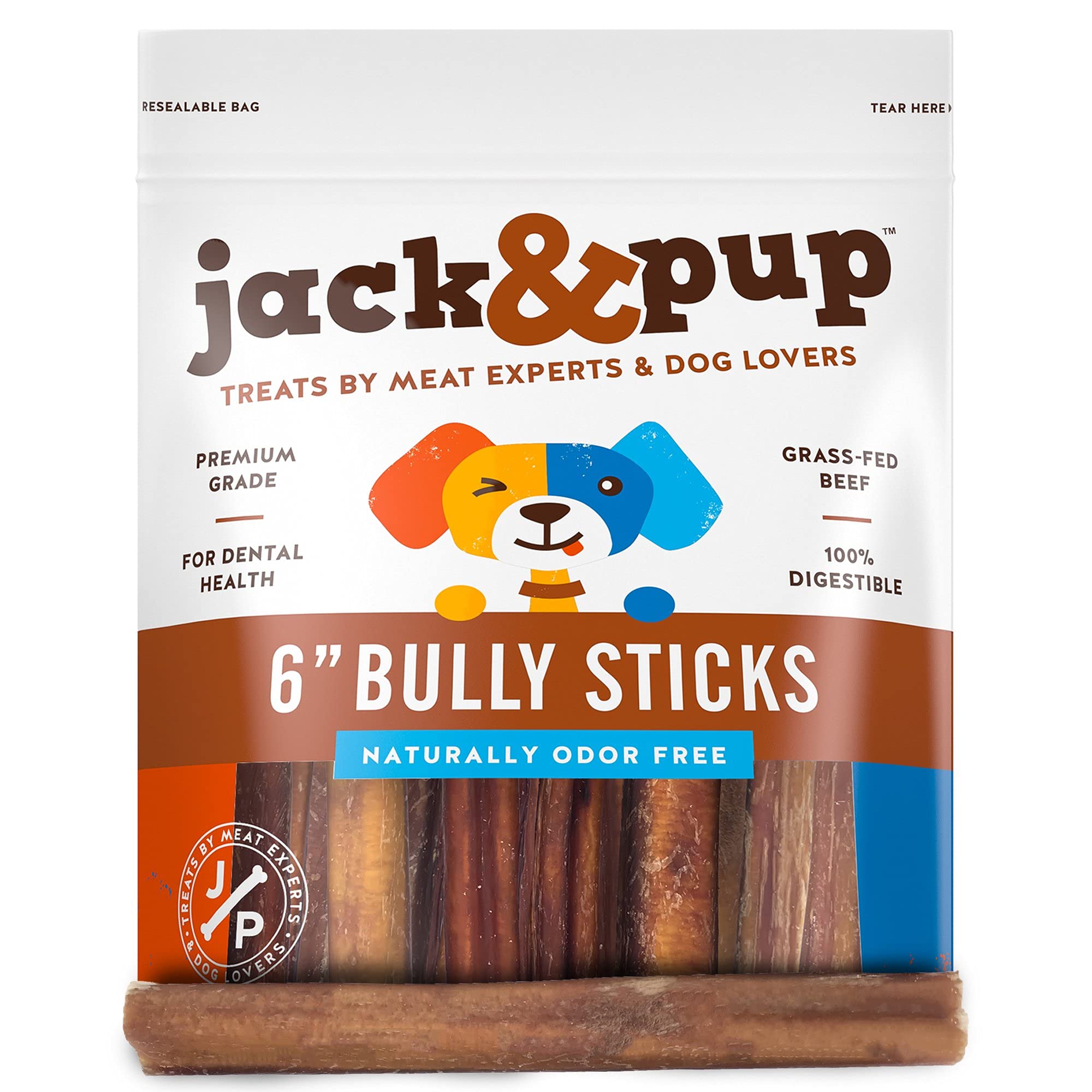Mua Jack&Pup 6 Inch Bully Sticks for Medium Dogs | Thick Odor Free ...