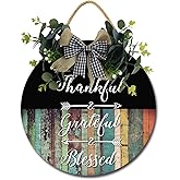 Amazon.com: LERJIMUX Thankful & Grateful & Blessed Front Door Sign ...
