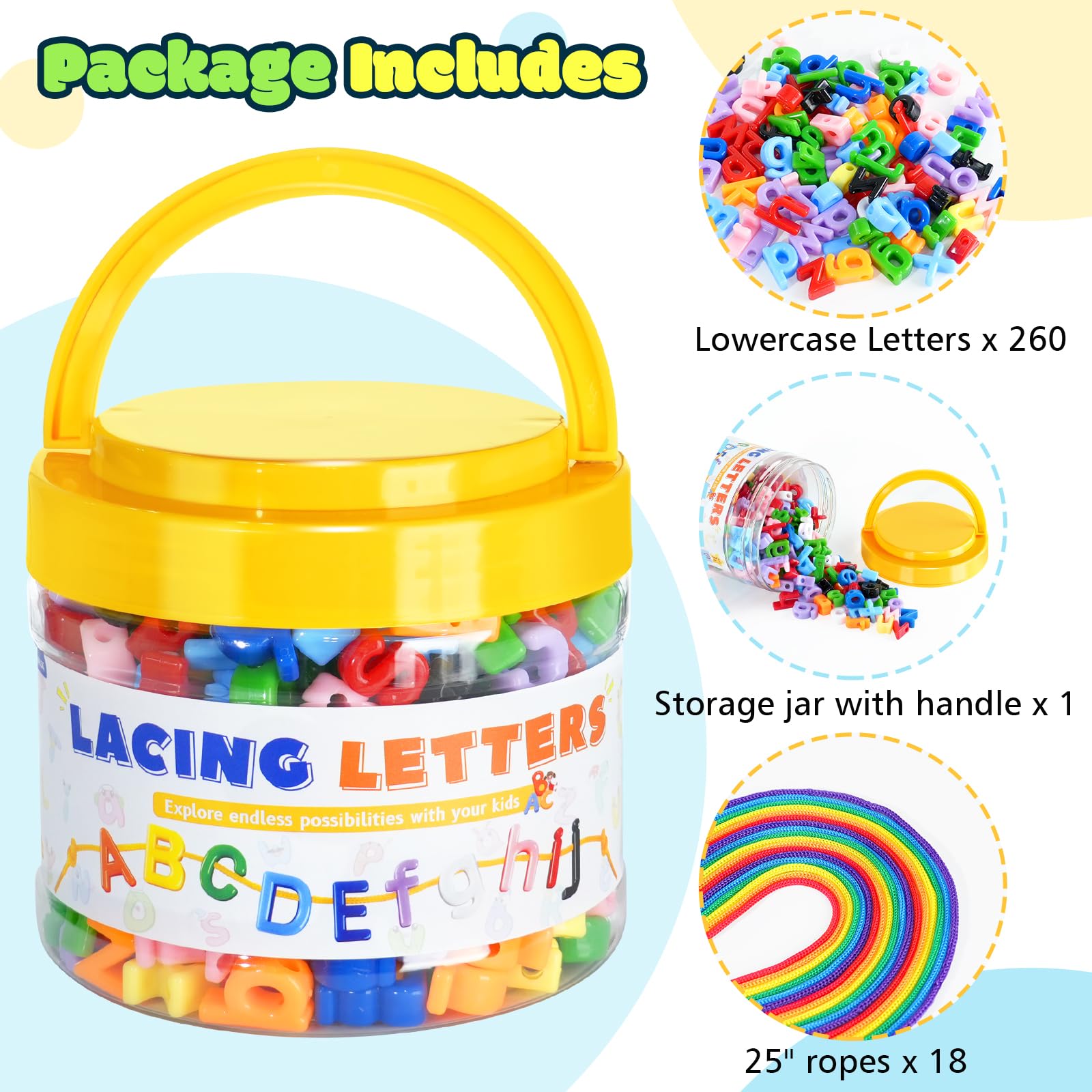 278 Pcs Lacing Letters Beads, Lowercase Alphabet Learning Toys, 10 ...
