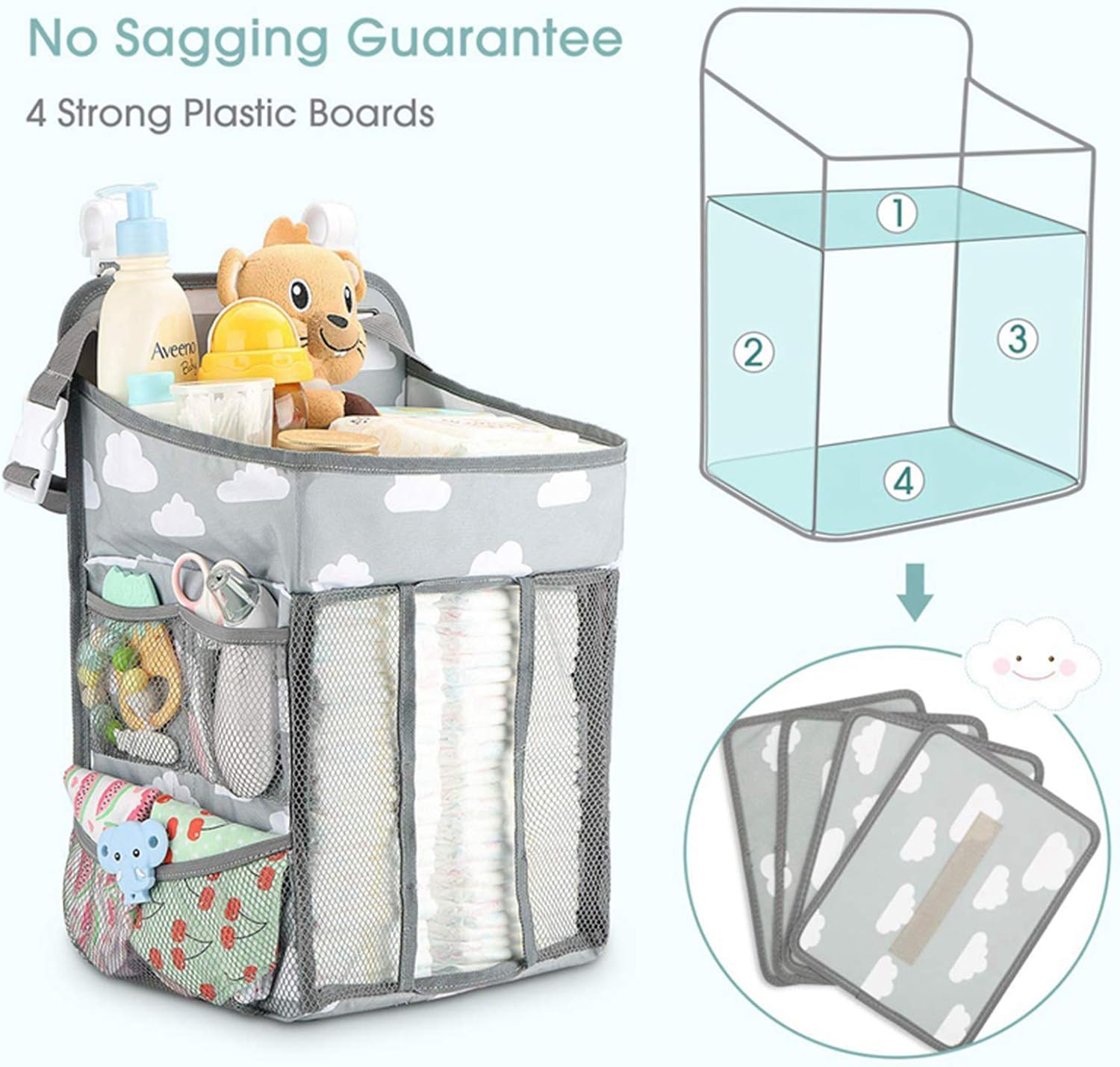 Diaper Caddy Organizer, Baby Crib Nappy Organiser Hanging Changing ...