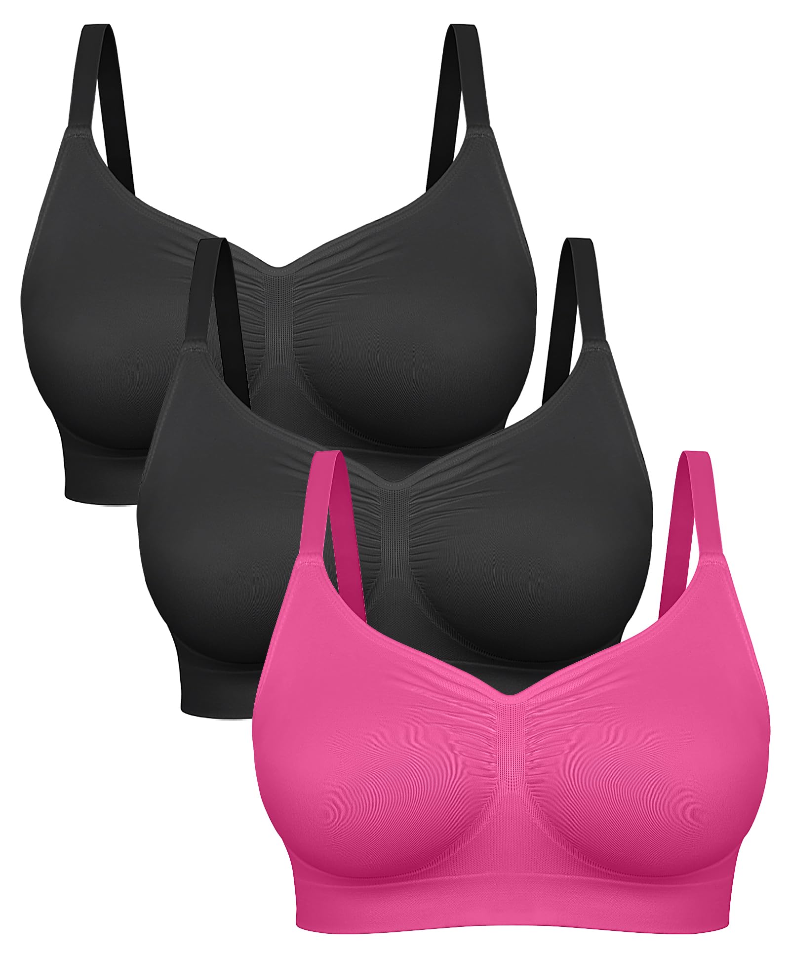 FeelinGirl No Underwire Seamless Push Up Everyday Bras 3-Pack (Black ...