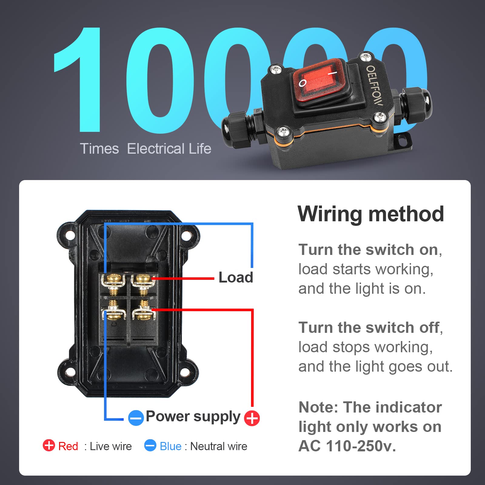 Mua Waterproof On Off Toggle Switch Double Outlet with Red Light Rocker ...
