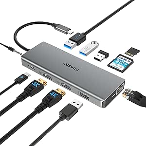 Amazon.com: USB C Hub, Docking Station, EUASOO 11 in 1 Triple Display USB C Docking Station with ...