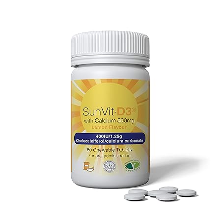 SunVit-D3 400iu Calcium Chewable Tablets - Lemon Flavoured - (UK ...