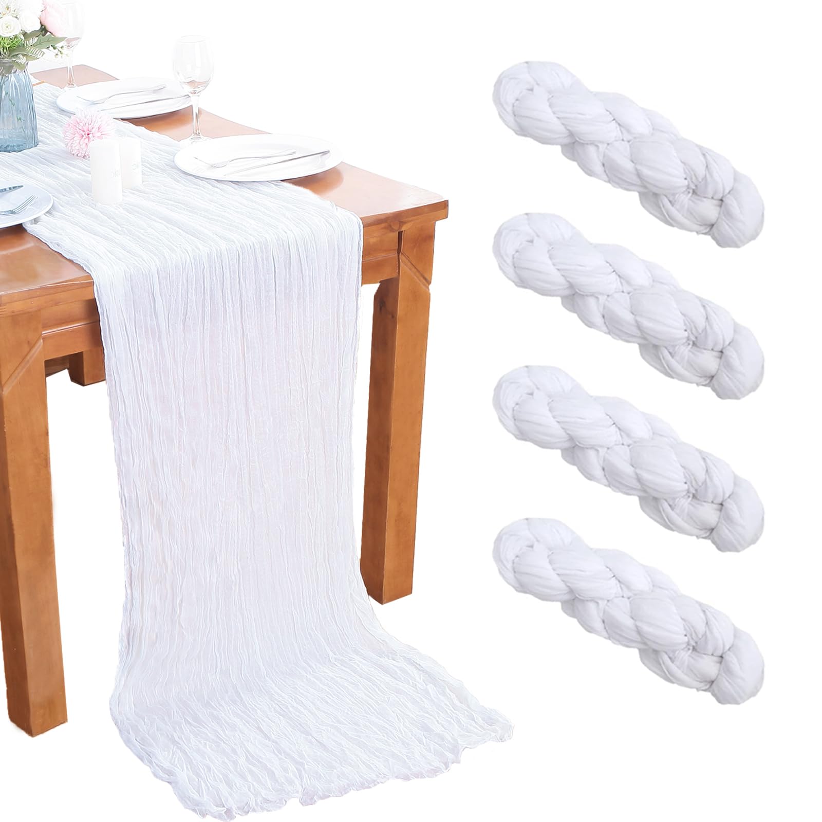 4 Pack White Cheesecloth Table Runner 35x120 Inch Boho Gauze Fabric ...