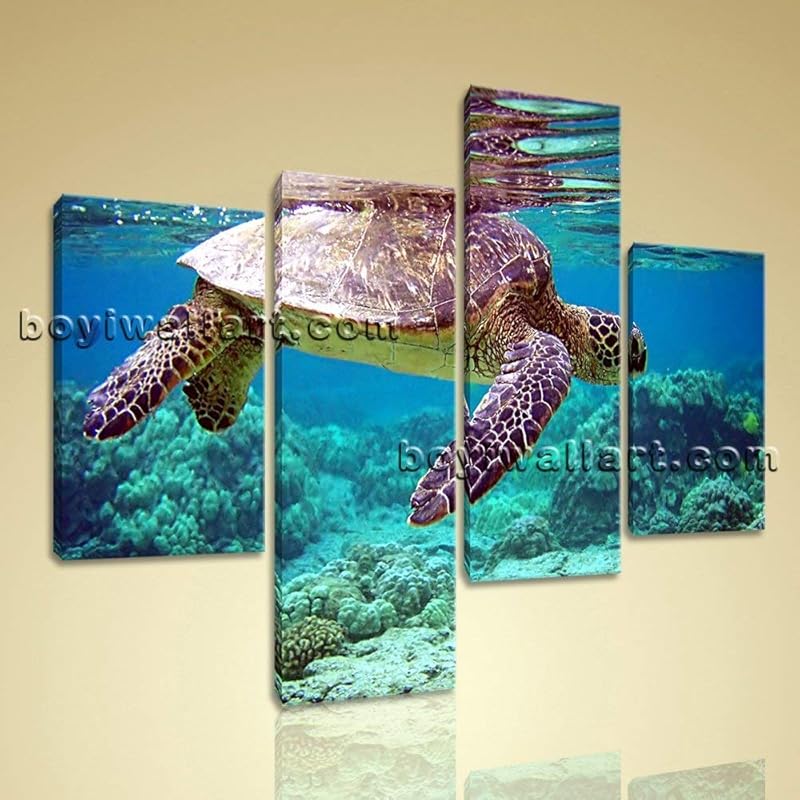 Amazon.com: Large Underwater Sea Turtle Painting Canvas Art Living Room ...