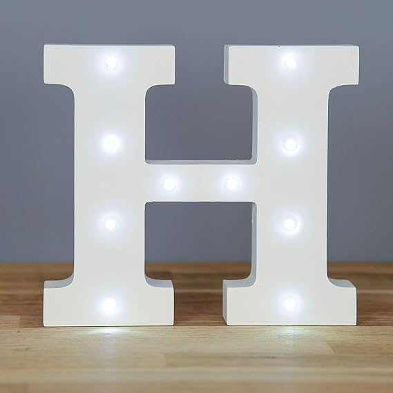 Up in Lights Decorative LED Alphabet White Wooden Letters - Letter H ...