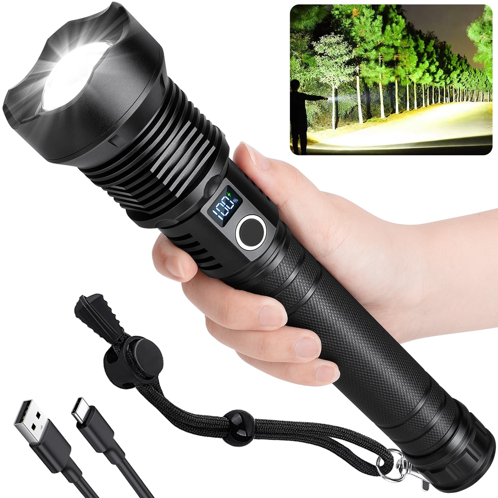 Rechargeable Flashlights High Lumens, 990000 Lumen Super Bright LED Flashlight with 5 Modes ...