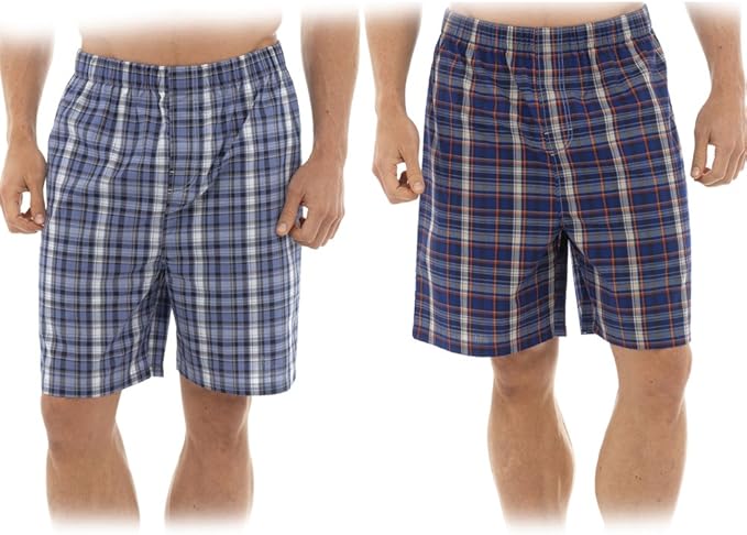 2 Pack Mens Check Woven Lounge Shorts (Medium): Amazon.co.uk: Clothing