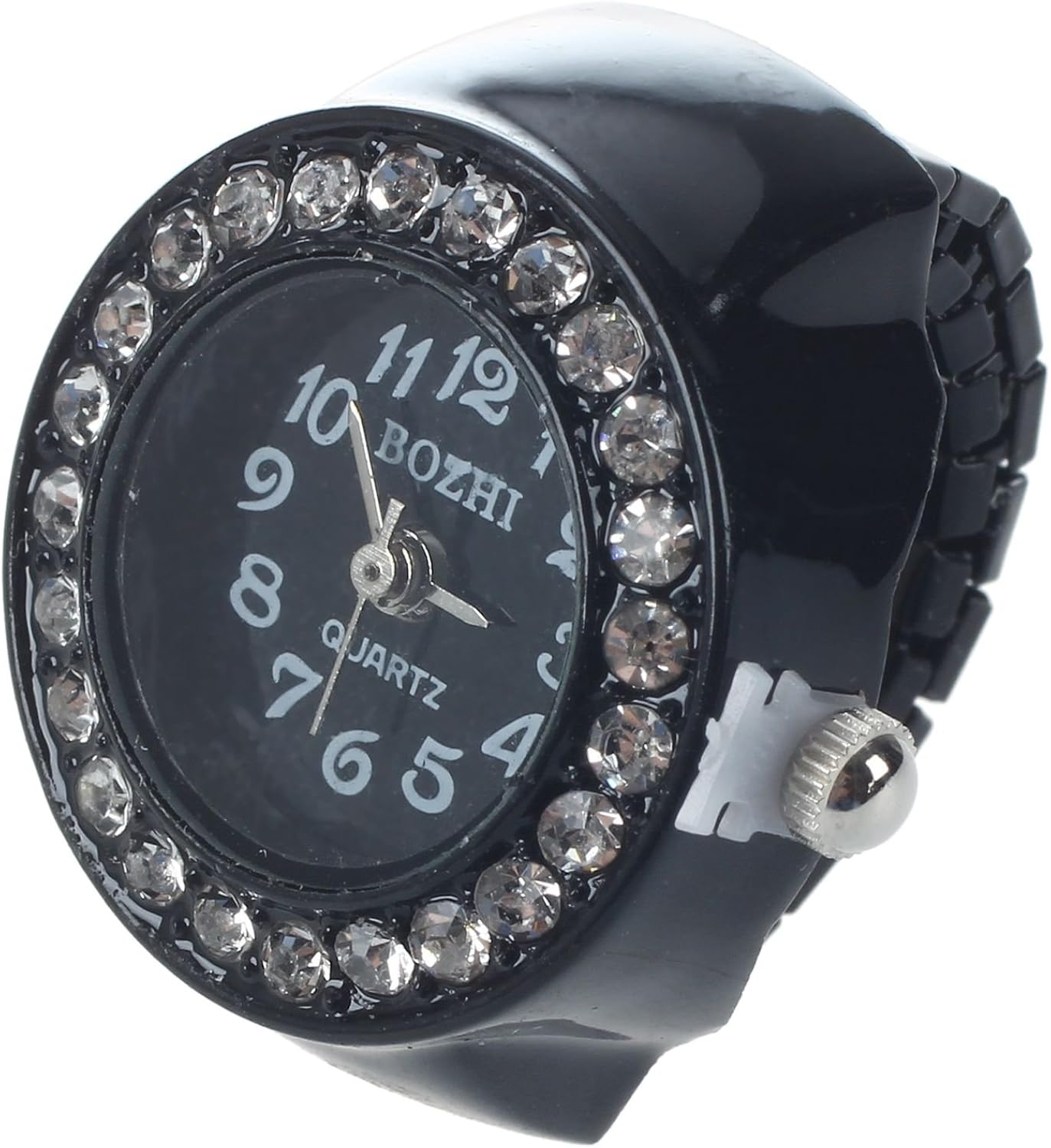 SODIAL(R) 22mm rund Strass Ringuhr Finger Uhr Fingeruhr Uhrenring ...