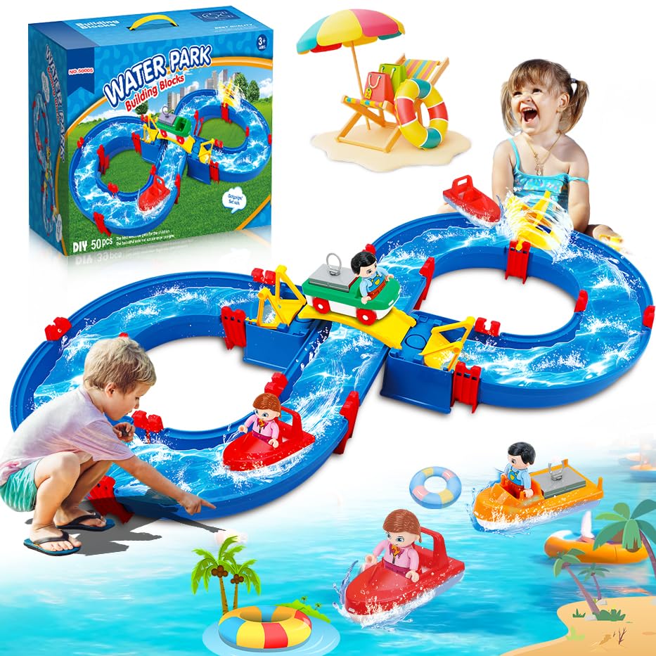 TERRAMUS Kids Outdoor Water Table Toys, Water Park Playset 50PCS DIY ...